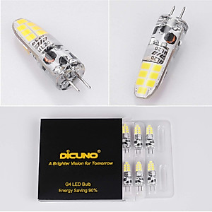 DiCUNO G4 LED Bulb 12V, JC Bi-Pin Base Light Bulbs 2W, Daylight White 6000K, 20W T3 Halogen Replacement Bulb for Landscape Light, Under Cabinet Light, Chandelier, Non-dimmable, Pack of 10