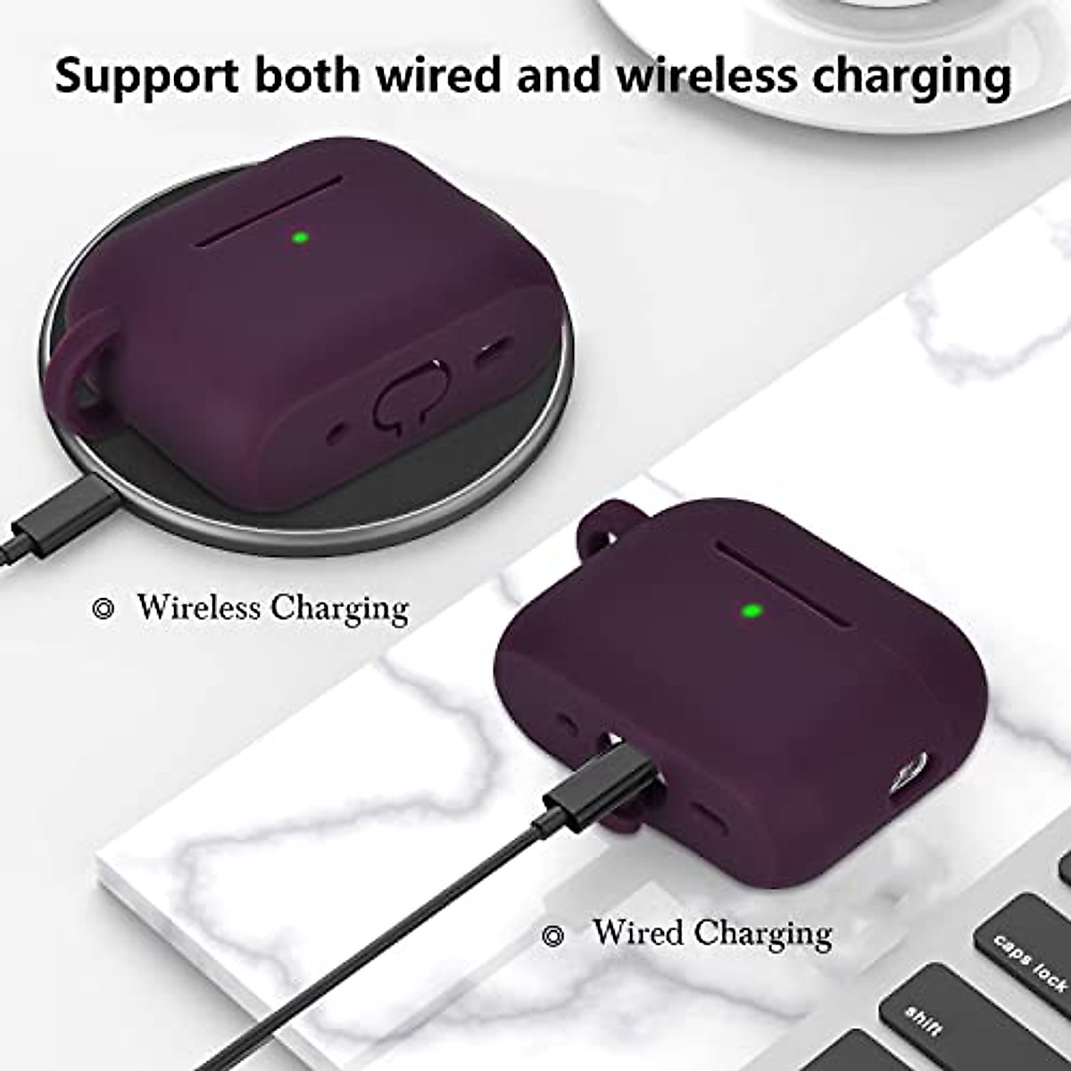 AIRSPO Airpods Pro 2nd Generation Case Cover 2022, Soft Silicone Shockproof Protective Case with Keychain AirPods Pro 2 Lanyard Case (Dark Purple)