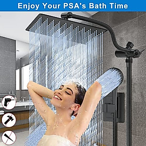 10" Rainfall Shower Head with Handheld Combo, Upgraded 12" L-Shaped Adjustable Extension Arm & 3-Way Diverter, Shower Head Jet Mode Headheld Shower with 5-Spray Mode