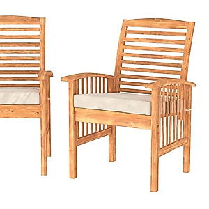 Walker Edison Rendezvous Modern 2 Piece Solid Acacia Wood Slat Back Outdoor Dining Chairs, Set of 2, Brown