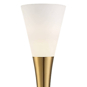 Possini Euro Design Piazza Mid Century Modern Glam Style Torchiere Floor Lamp 72.5" Tall Black Antique Brass Metal White Glass Shade for Living Room Reading House Bedroom Home Office