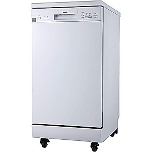Danby DDW1805EWP 18 inch Portable Dishwasher with 8 Place Setting Capacity; 4 Wash Cycles; Energy Star Certified; Adjustable Upper Rack; in White