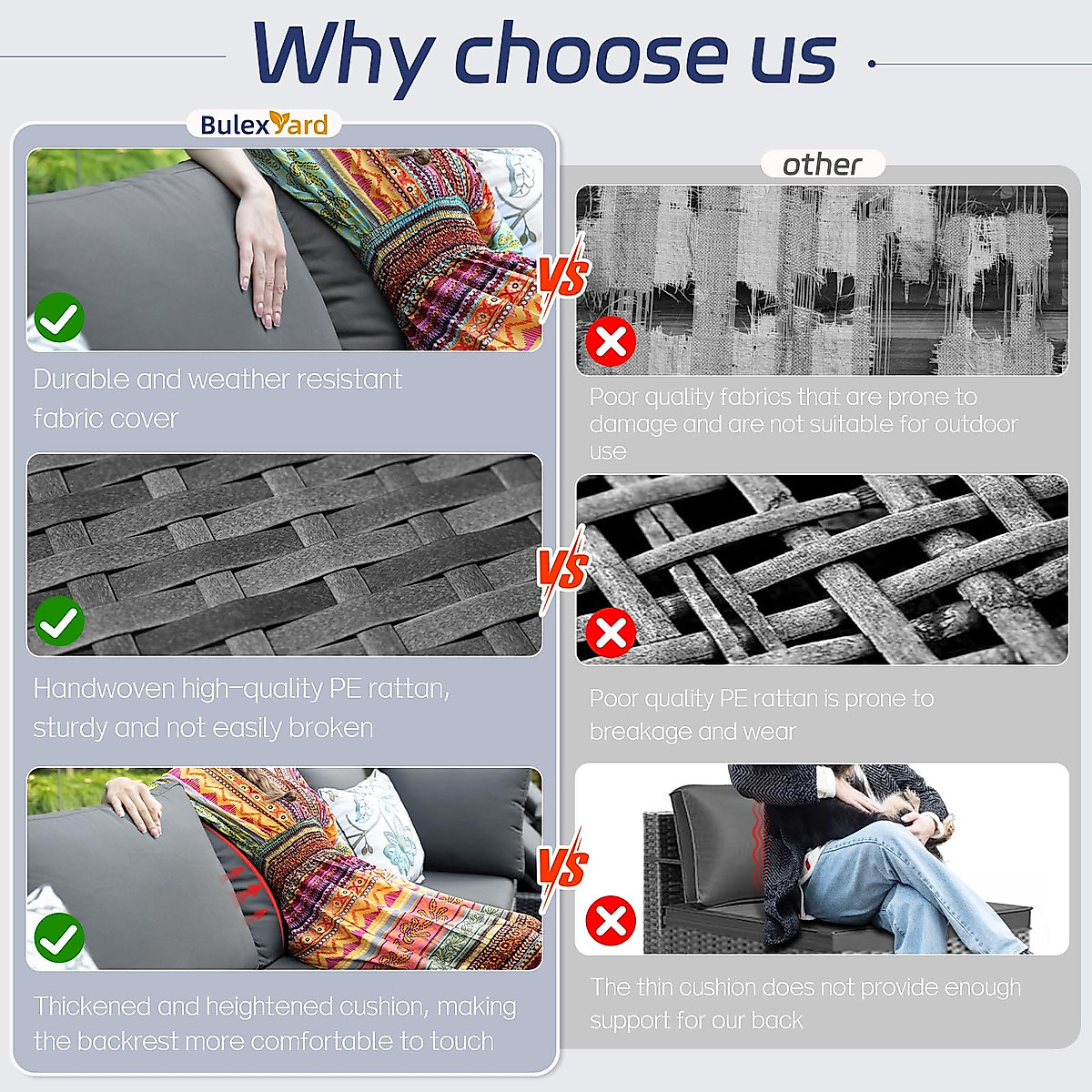 BULEXYARD Grey PE Wicker Patio Furniture Sectional Conversation Sofa Set with 43" Propane/Natural Gas Fire Pit Table, Large Size High Back Outdoor Furniture Set with Fireplace(10Pcs, Dark Grey)