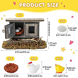30 Pieces Miniature Retro Wooden Chicken Coop Mini Family Chicken Easter Figurines Tiny Hen Chick Egg Chicken Nest for Garden Micro Landscape Home Terrarium Crafts Cake Toppers Easter Decorations