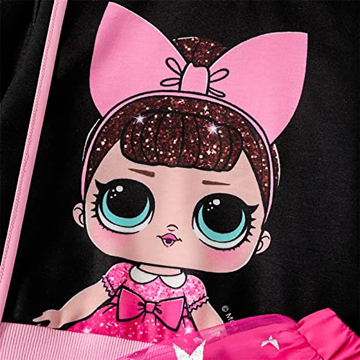 L.O.L. Surprise! Girl Birthday Skirt Set with Cute Bag, Long Sleeve Print Pullover Tee Mesh Tutu Skirts 3 Piece Outfit Set