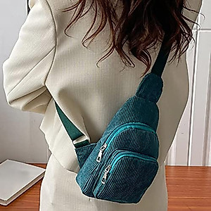 Mini Corduroy Sling Bag Women Shoulder Bag Chest Bag Purse Bag Package Shoulder Bag (Blue, One Size)