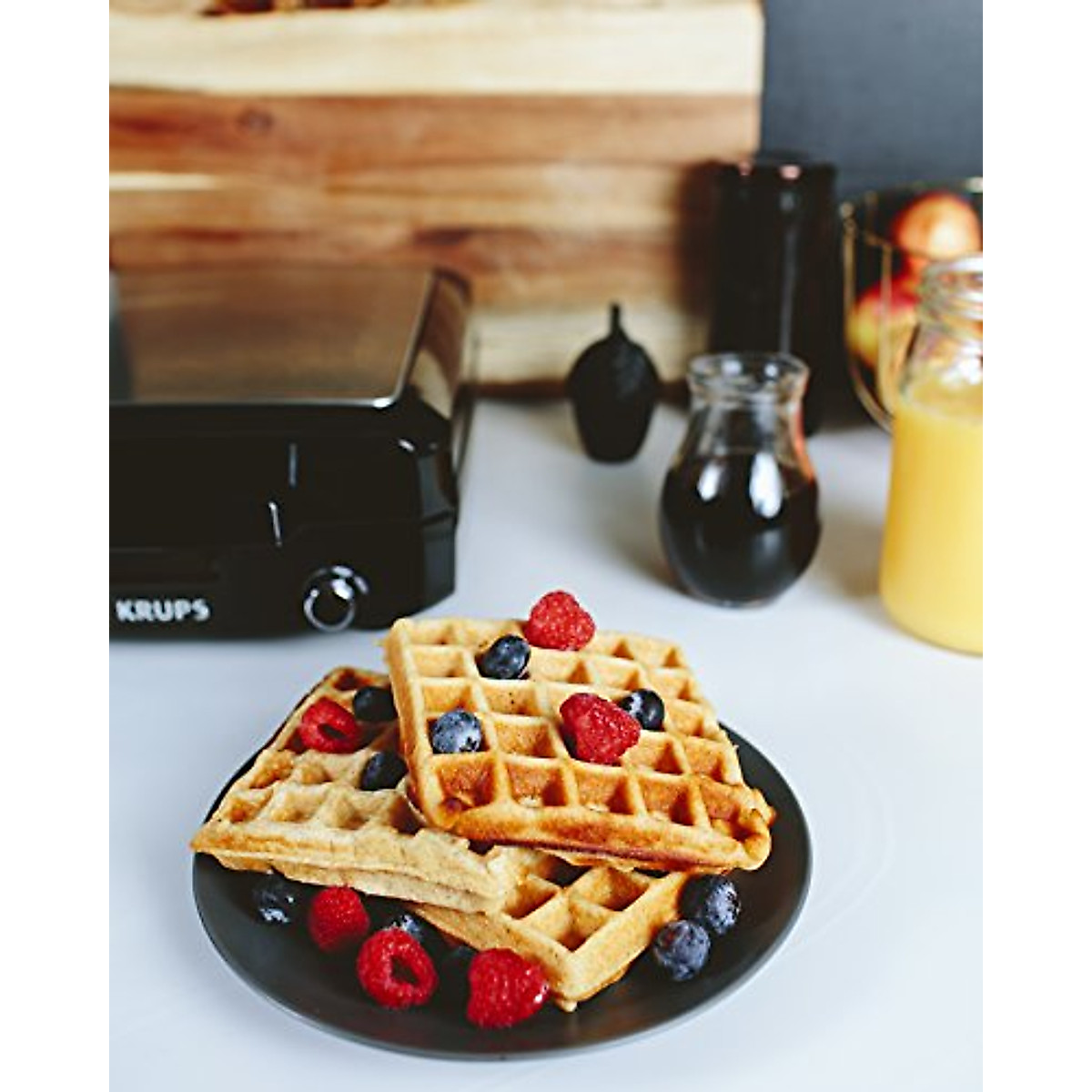 KRUPS Belgian Waffle Maker, Waffle Maker with Removable Plates, 4 Slices, Silver/Black