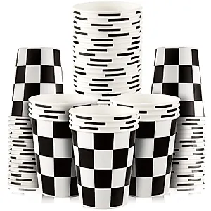 Checkered Cups 9 oz Checkered Paper Flag Race Car Party Cups Black and White Party Cups Bulk Disposable Beverage Cups for Race Car Checkered Themed Birthday Party(36 Pieces)