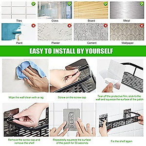 WAWETA 2-Pack Shower Caddy, Shower Organizer with 4 Hooks, No Drilling Shower Shelf for Inside Shower, Rustproof Wall Mount Shower Shelves Black