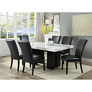 BOWERY HILL Marble Top Rectanglular 7 Piece Dining Set in Black