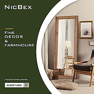 NicBex 64 x 21 Inch Full Lenth Mirror with Wooden Stand, Free Standing Floor Mirror, Wall Mounted Mirror, Rustic and Farmhouse Mirror for Bedroom, Dressing Room, Living Room, Maple (with Stand), 64x21