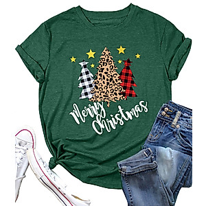 Plus-Size Christmas Shirts Women Merry Christmas Leopard Plaid Tree Print Shirt Holiday Tops Xmas Tee