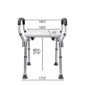 Essential Medical Supply Height Adjustable Shower and Bath Bench with Padded Arms and Textured Shower Chair Seat