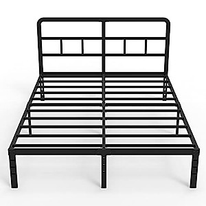 Maenizi Full Bed Frame with Headboard, 14 Inch Full Size Bed Frame No Box Spring Needed Support Up to 3000 lbs, Noise Free, Easy Assembely, Black