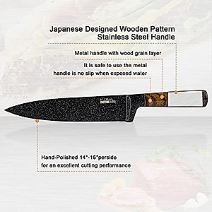 Wodillo Knife Set,12-Piece Kitchen Knife Set with Storage Block,High Carbon German Stainless Steel Block Knife Set with Japanese Designed Wooden Pattern Stainless Handle and 6 Steak Knives