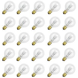 Goeszooin G40 Replacement Bulbs, 120V 5W Incandescent Globe Light Bulbs fits E12/C7 Screw Base, G40 Light Bulbs for Indoor Outdoor Patio Decor, Warm White ，25 Pack.