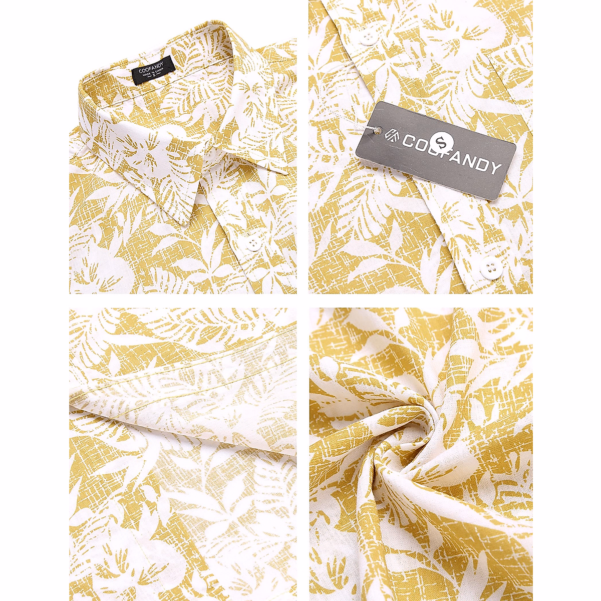 COOFANDY Mens Short Sleeve Button Up Shirt Summer Beach Linen Shirts Floral Palm