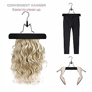 High-Grade Wooden Slack Hangers for Hair Extensions Carrier Holder,Wood Pants Hangers with 360° Swivel Hook, Non Slip Wood Skirt Hangers