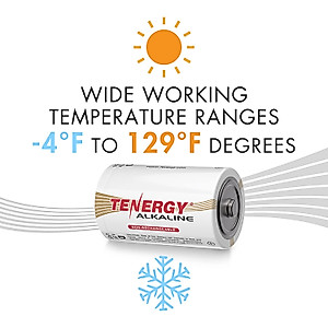 Tenergy 1.5V D Alkaline LR20 Battery, High Performance D Non-Rechargeable Batteries for Clocks, Remotes, Toys & Electronic Devices, Replacement D Cell Batteries, 12 Pack
