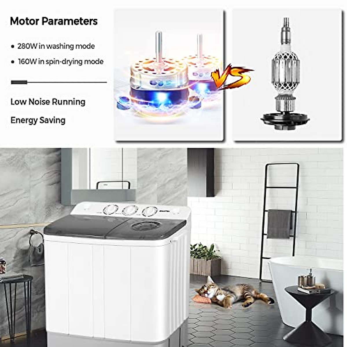 Mayjooy Portable Washing Machine, 22Lbs Capacity Washer and Dryer Combo w/3 Control Knobs & Built-in Drain Pump, Semi-Automatic Compact Laundry Washer w/Twin Tub for RV/Dorm/Apt (Grey)