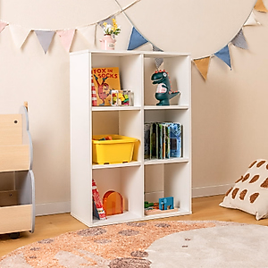 Giantex 6-Cube Bookcase White, 4-Tier Freestanding Wooden Bookshelf with 2 Anti-Tipping Kits, Modern Wood Book Case, Open Cube Storage Organizer for Living Room, Kids Room