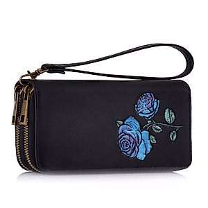 XEYOU Double Zipper Long Clutch Wallet Cellphone Wallet for Women with Wristlet Strap for Card, Cash, Coin, Bill