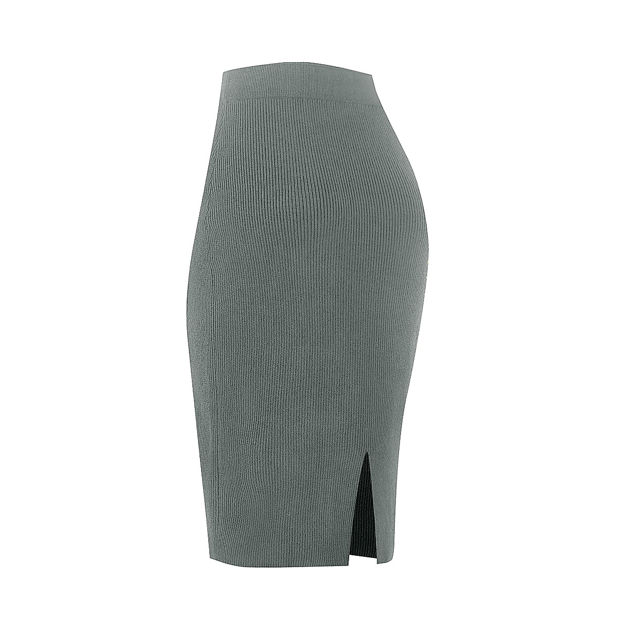 Urban CoCo Women's Elastic Waist Knitted Split Tube Pencil Midi Skirt (S, Deep Grey)