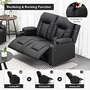 COMHOMA Leather Recliner Modern Loveseat Sofa, 2 Leather Recliner Chair,Modern Small Sofa Couch,2 Seater PU Loveseat,Modern Couches for Living Room with Drink Holders Living Room Chair Loveseat Sofa