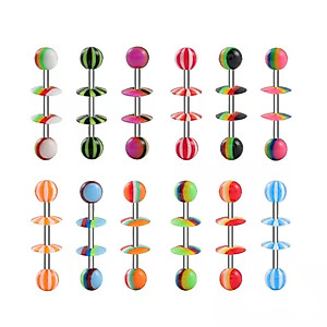 Memsion 316L Surgical Stainless Steel Tongue rings 14G Hypoallergenic Tongue Ring Acrylic Nipple Barbell Tongue Piercing Pack 12pcs Mix Colors Tongue Piercing Jewelry for Women Men