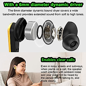 True Wireless Earbuds with Microphones, PXN S2 In-Ear Headphones, Sound Stereo Earbuds, Low-latency Gaming Earphones Built-in Dual Microphone, Includes Compact Charging Case & 3 Pairs Ear Tips -Yellow