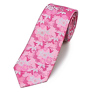 Elfeves Men's Women Boys Pink White Small Designer Jacquard Silk Tie Formal Self Necktie