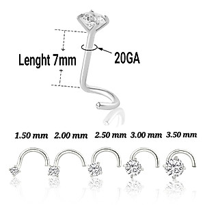 14K Solid White Gold, Twisted Bar Nose Stud, Diamond Nose Stud, Micro Nose, Screw Nose Stud, Body Jewelry White Gold (3.50 ml Cubic Zircon)