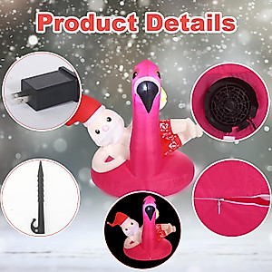 Liliful 5 ft Hawaiian Laua Santa on Flamingo Pool Float Christmas in July Inflatables Outdoor Decorations Blow Up Lighted Santa Claus with Flamingo Yard Decorations for Garden Lawn Xmas Decor