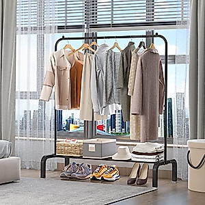 OTROUWORHT Clothes Rack Metal Clothing Rack with Bottom Shelf Garment Rack for Hanging Clothes Shirts Jeans and Coats Black