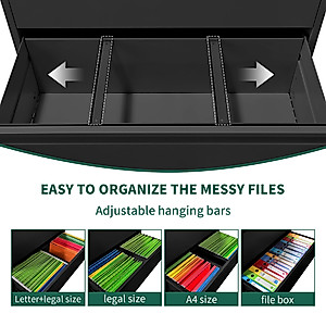 Yukimo Lateral File Cabinet with Lock, Metal File Cabinets for Home Office Legal/Letter A4 Size, File Cabinet with 4 Drawer Storage Cabinet, Black
