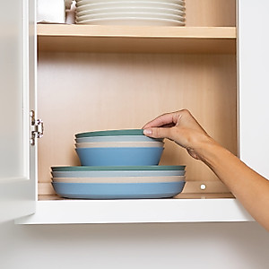 Grow Forward Premium Wheat Straw Plates and Bowls Sets - 8 Unbreakable Microwave Safe Dishes - Reusable Wheat Straw Dinnerware Sets - Plastic Plates and Bowls Alternative for Camping, RV - Oasis