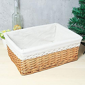 Cabilock 35 * 25 * 13cm Rectangular Storage Basket Handwoven Large Shelf Basket with Cotton Liner Willow Wicker Storage Basket- Size M