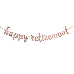 INNORU Glitter Happy Retirement Banner - for Farewell Party Bunting - Leaving Theme - Finally Retiring Party Bunting Decoration Rose Gold