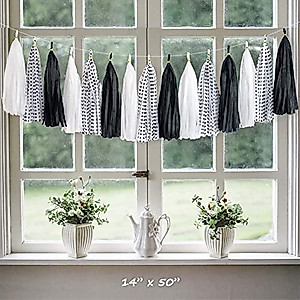 ANSOMO Black and White Party Decorations and Supplies, for Baby Shower and Birthday Graduation Bachelorette with Paper Fan and Tassel Garland
