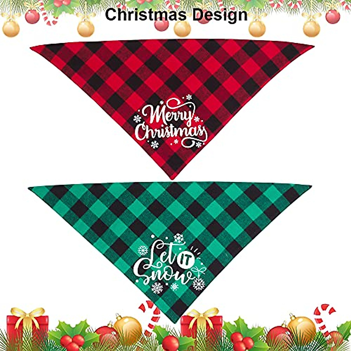 ADOGGYGO 2 Pack Dog Bandana Christmas Classic Buffalo Plaid Dog Scarf Triangle Bibs Kerchief Merry Christmas Pet Bandana for Dogs Pets (Merry Christmas&let it Snow)