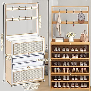 CKOUFB Shoe Cabinet With 8 Hooks And Adjustable Shelves Multifunctional Shoe Rack Storage Cabinet (Size : 80cm/31in)