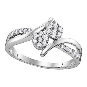 Dazzlingrock Collection 14kt White Gold Womens Round Diamond Double Cluster Bridal Wedding Engagement Ring 1/3 ctw