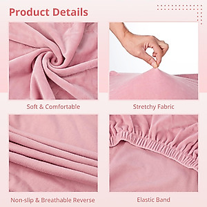 2 PCS Stretchy Chair Cover, Pink Velvet Chair Cover, Removable Dining Chair Slipcover, Washable Chair Protector, Universal Chair Cover for Dining Rooms, Living Rooms, Cafes, Restaurants, Hotels