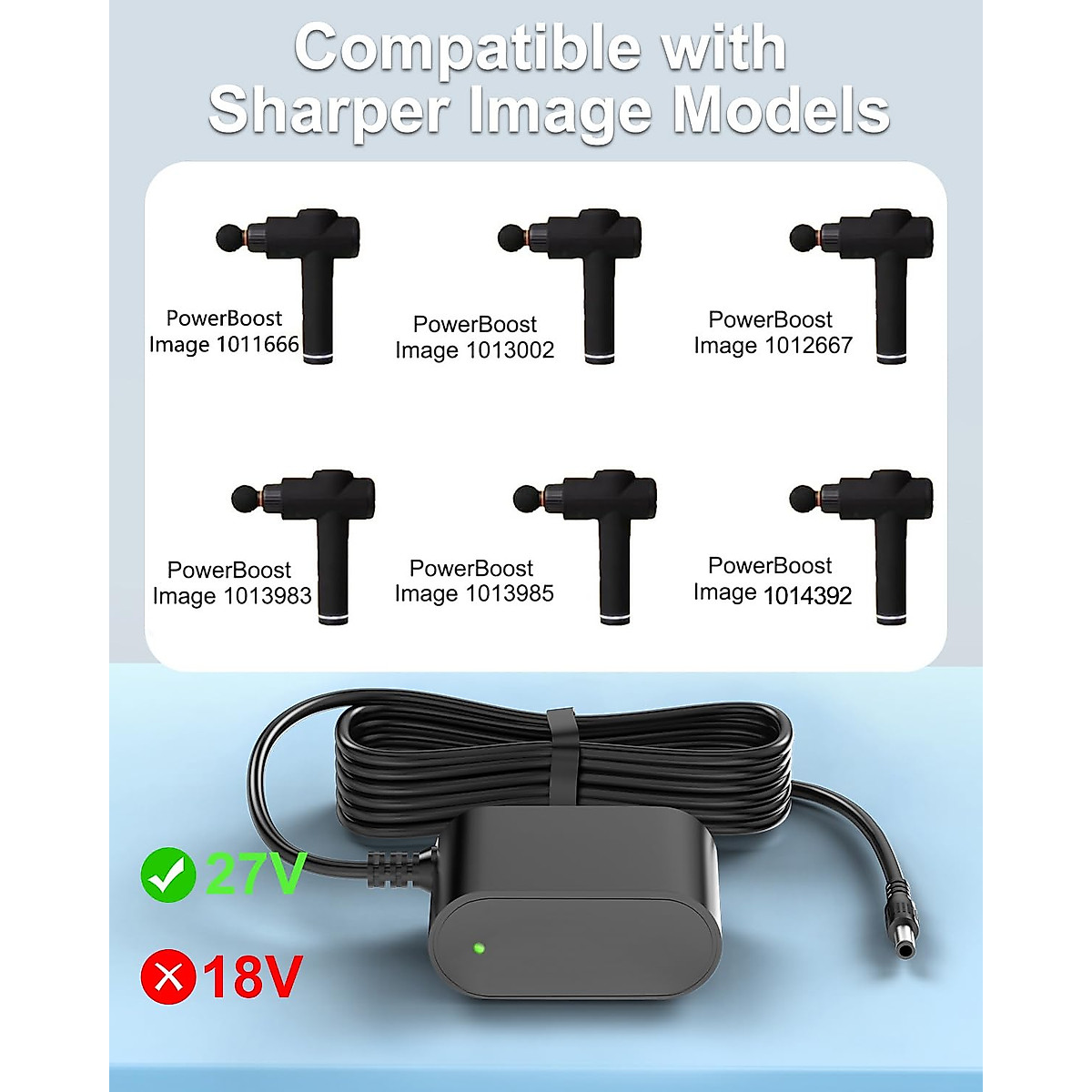 VHBW 27V Massage Gun Charger for Sharper Image Powerboost 1011666 1013002 1012667 1014747 1014392 1013983 1013985Deep Tissue Cordless Massager Gun Power Cord 6FT (Not for 18V Massage Gun)