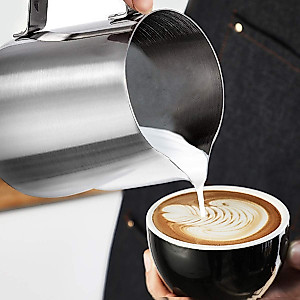 ENLOY Milk Frothing Pitcher, 20oz Steaming Pitcher Stainless Steel Espresso Machine Accessories for Coffee Bar, Milk Coffee Cappuccino Latte Art, Barista Steam Pitchers Milk Jug Cup with Art Pen