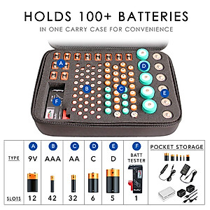 MaximalPower Hard Battery Organizer Storage Box Carry Case for Assorted Sizes AA AAA C D 9V Batteries [Batteries NOT Included] (Battery Case & Tester)