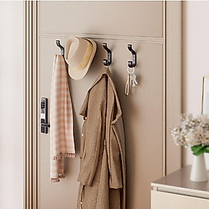 bussdis Coat Hooks Wall-Mount Coat Hanger - Wall Hooks for Hanging Heavy Duty,Hold 30 Lb,Hat Hooks for Baseball Caps,Towel Hooks,Backpack Hooks,Key Hook,Hooks for Hanging Towels,Black,4 Pack