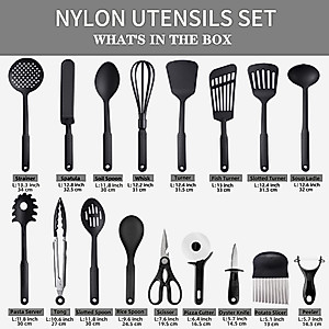 Kitchen Utensils Set, 17PCS Cooking Utensils Set, 410F° Heat Resistant & Non-stick Food Nylon Kitchen Gadgets Accessories For Cookware, BPA Free Kitchen Tools (Black)