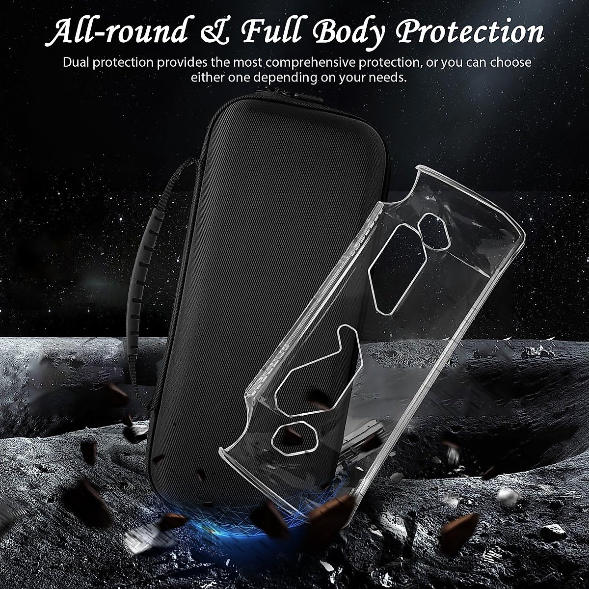 JDGPOKOO 6 in 1 Accessories Kit for Asus Rog Ally, Handheld Case with TPU Clear Protective Case Cover for Rog Ally, Carrying Bag with 2 Pcs Screen Protector for Rog Ally Accessories Bundle