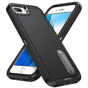 IDweel iPhone 8 Plus Case,iPhone 7 Plus/iPhone 6S Plus/iPhone 6 Plus Case with Build-in Kickstand,Heavy Duty Protection Shockproof Anti-Scratch Slim Fit Protective Durable Hard Cover,Black
